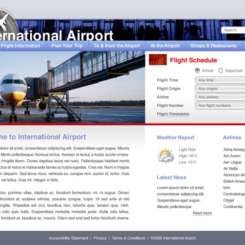 International Airport Website | Web page design contest