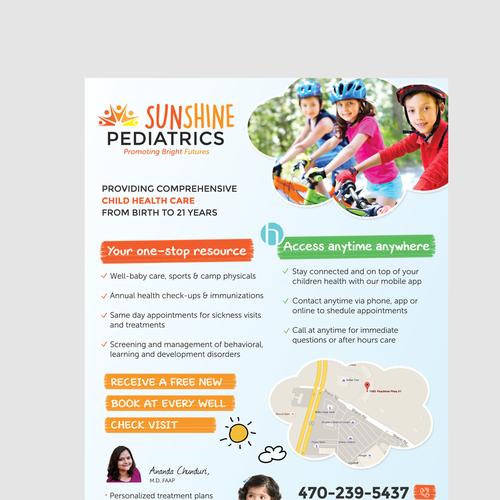 Create a kids friendly flyer for Sunshine Pediatrics | Postcard, flyer ...