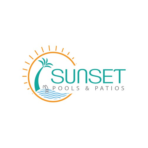 Sunset, Palm Tree & Pool logo for swimming pool construction | Logo ...