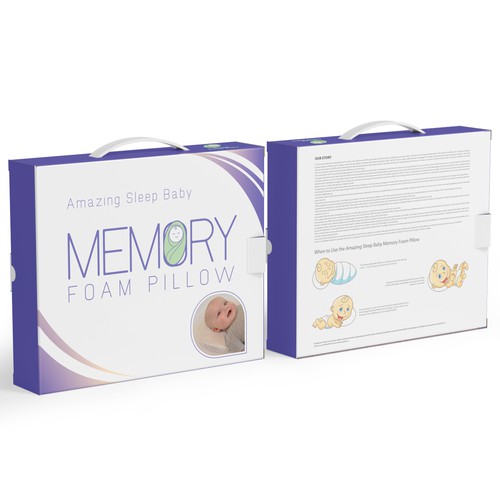 Retail package for a memory foam pillow that keeps baby's heads round ...
