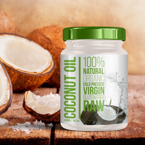 Create a modern and clean label for organic coconut oil 500ml jar ...