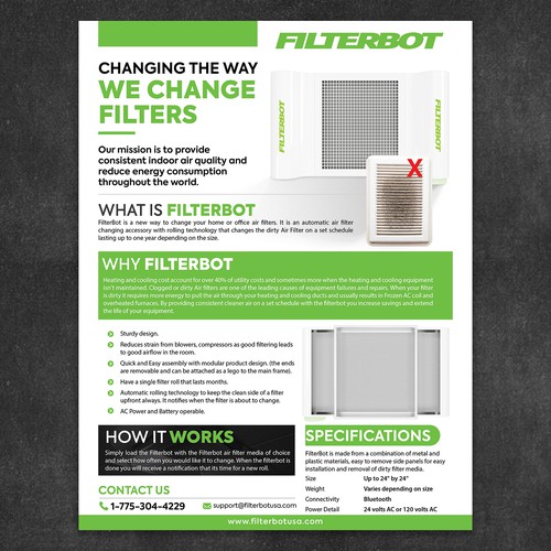 Designs | Filterbot. Create a one to two page product sheet | Other ...