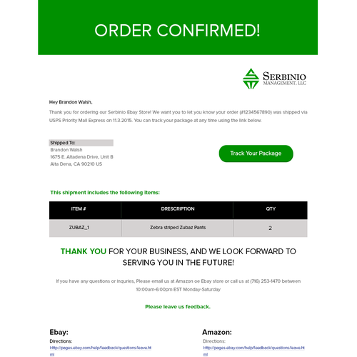 Order & Tracking Number Confirmation Email Design | Email contest