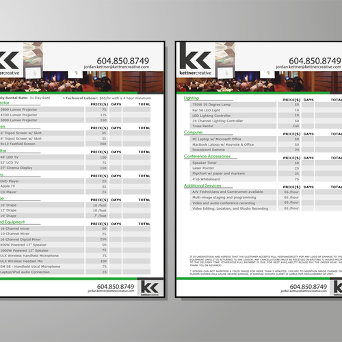 Price List for Audio/Visual Company | Stationery contest