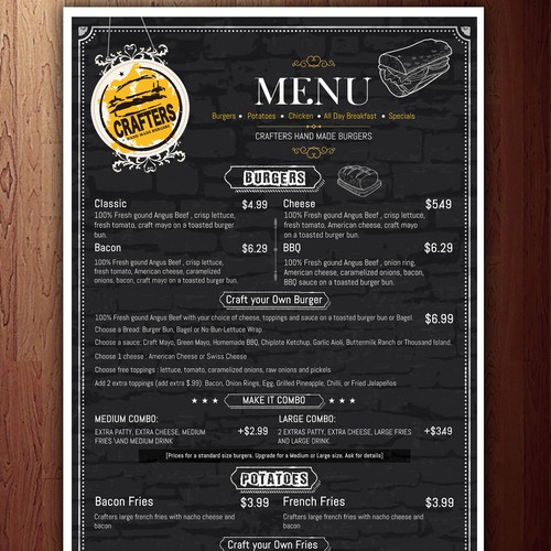 *Guaranteed Prize* Design a easy to read Menu for a Burger Shop | Menu ...