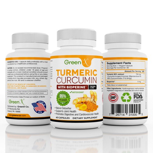 Design A Creative Supplement Label for: Turmeric Curcumin | Product ...