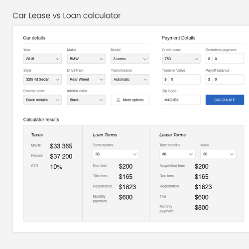 Create a Car Lease vs Loan Calculator | Web page design contest