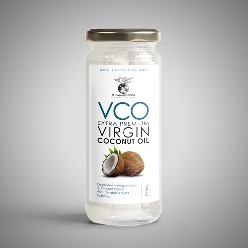 Design a fresh packaging label for Damai Virgin Coconut Oil, a healthy ...
