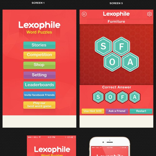 Design an attractive word game: Lexophile - Word Puzzles | App design ...