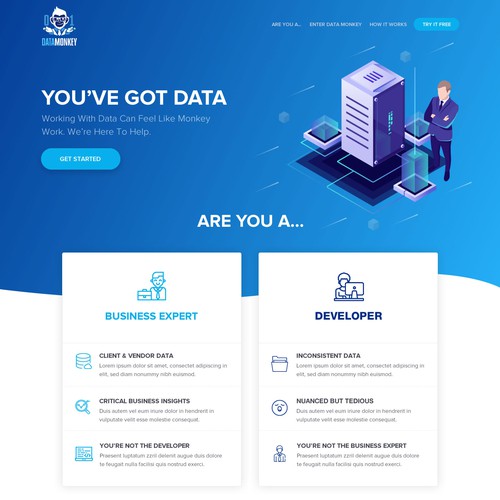Design badass landing page for enterprise-scale data transformation ...
