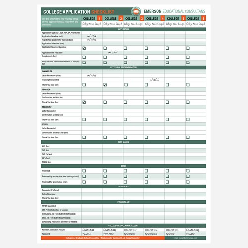 College Application Checklist | Other business or advertising contest