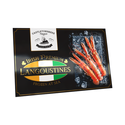 Create a packaging design for Irish Premium Langoustines (prawns). For ...
