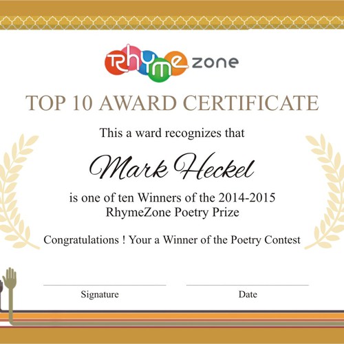 Create a beautiful award certificate for the RhymeZone Poetry Prize ...