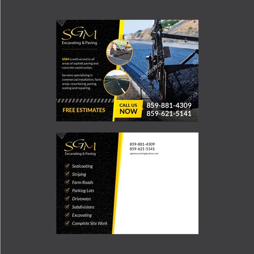 Eye catching post card advertising ASPHALT paving (Farms, driveways ...