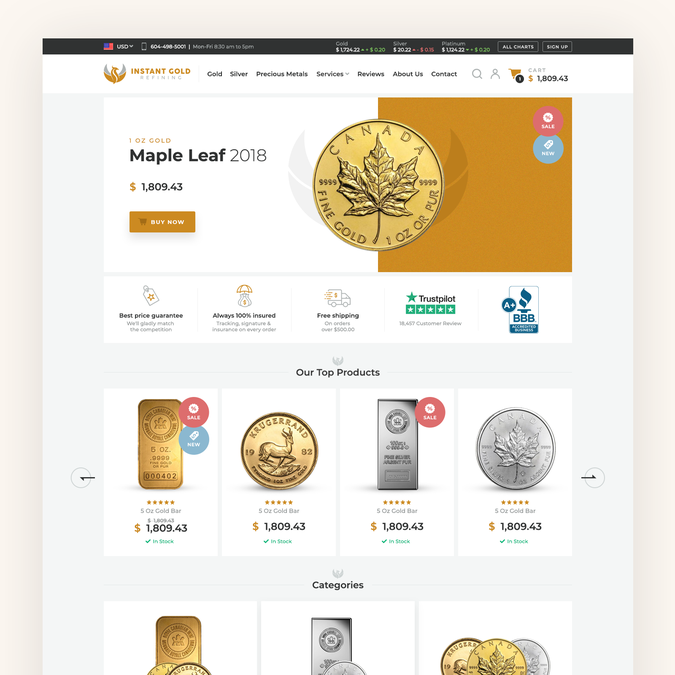 Design a Gold and Silver Bullion Ecommerce Website | Web page design ...