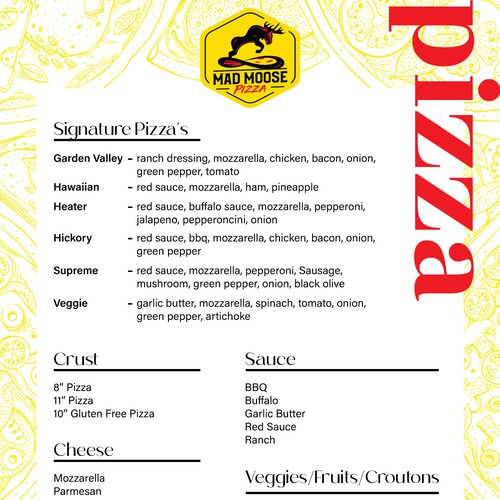 Designs | Mad Moose Pizza- Menu- | Menu contest