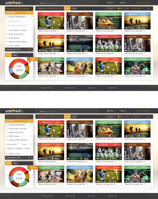 Modern and User Friendly web page design for an activity planning site ...