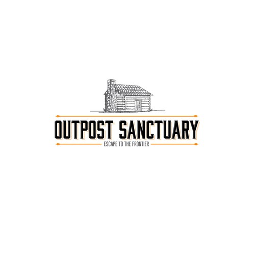 Design a logo that captures the look of a rugged outpost log cabin and ...