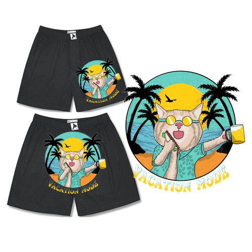 Designs | "Vacation Mode" 80s retro modern Kitty Cat Beach Scene Funny ...