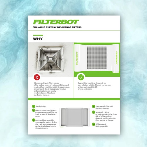 Designs | Filterbot. Create a one to two page product sheet | Other ...