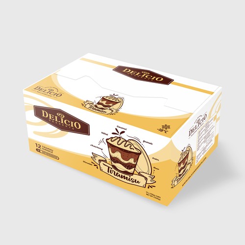 Créer un packaging de la marque de dessert tiramisu DELICIO / Create a ...