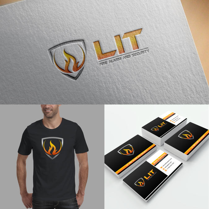 Descriptive logo for "Lit Fire alarm and security" company that ...