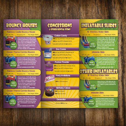 brochure design for Party Time Inflatables | Brochure contest