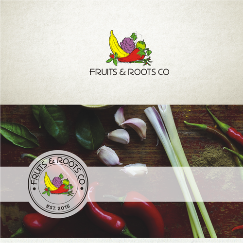Create a contemporary logo for Fruits & Roots Co that captures fruit ...