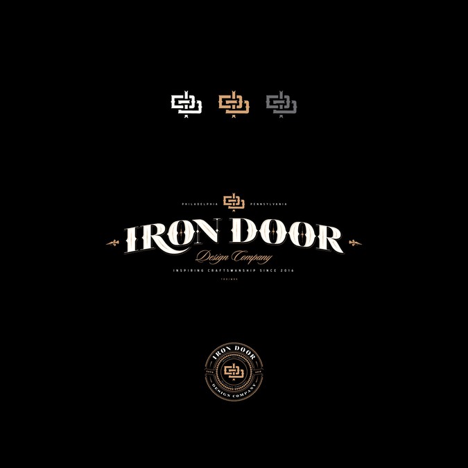 create a classic vintage iconic logo for wrought iron door company ...