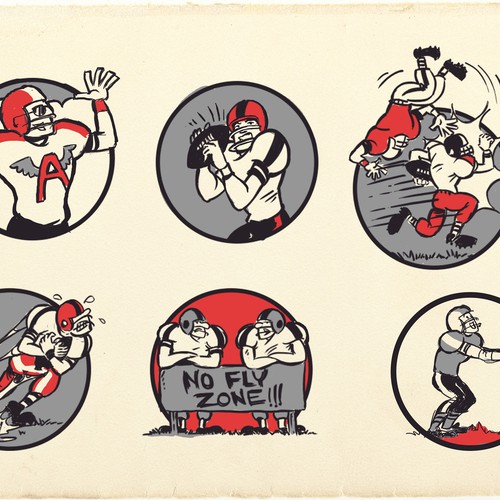 Create vintage football card cartoon icons for Gridiron View ...