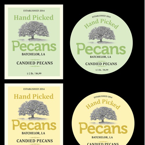 Create a classic and fun label for packaged pecan candy and pies ...