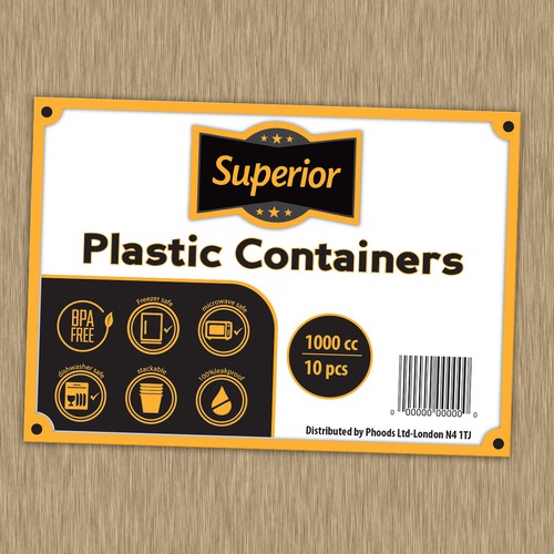 create a product label for retail packs of plastic food containers ...