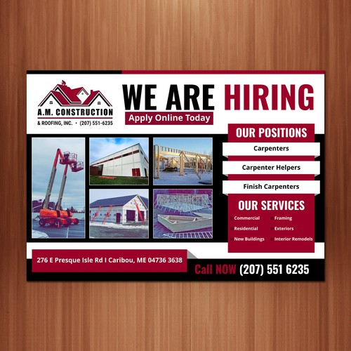 Designs | Construction Now Hiring Advertisement | Postcard, flyer or ...
