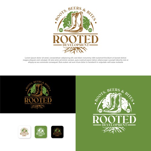 Designs | Rooted Development Open House - Boots, Beers & Bites | Logo ...