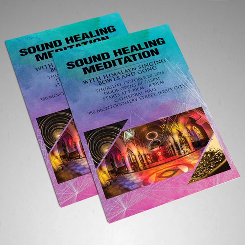 Design an event flyer for group sound meditation with Himalayan singing ...