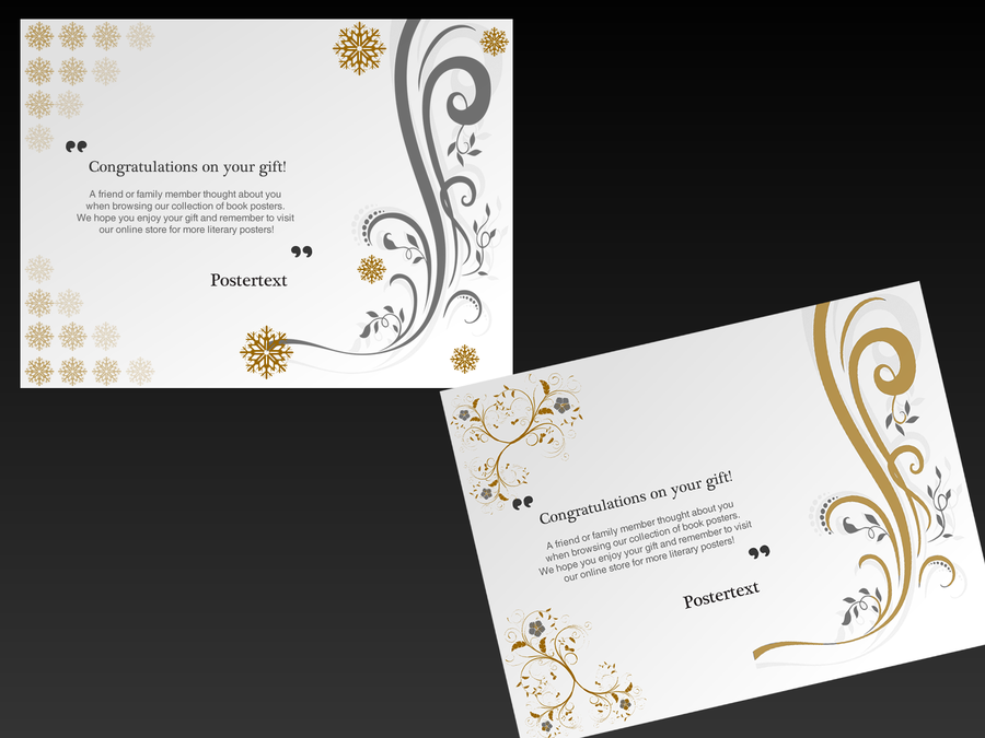 Design a gift note template for our literary poster company ...