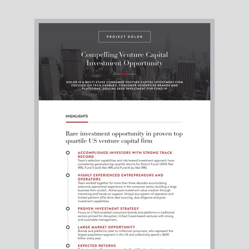 Teaser Design for Venture Capital Firm (Follow-on Projects Possible ...