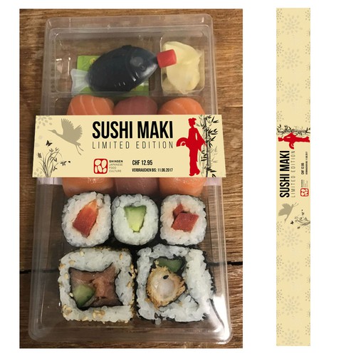 Create a sleeve layout for a sushi packaging | Product label contest
