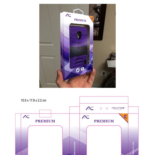 Create a Modern packaging design for a high tech cell phone accessory ...