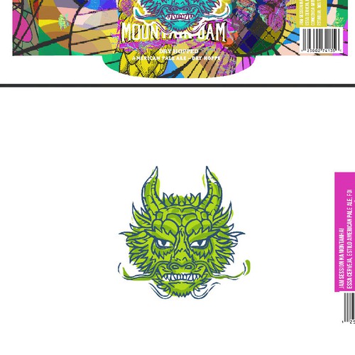 Create a beer label, psychedelic, minimalist that remind mountains ...