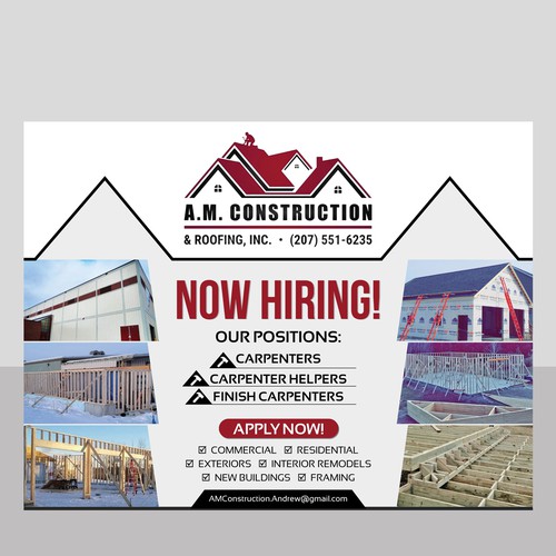 Designs | Construction Now Hiring Advertisement | Postcard, flyer or ...