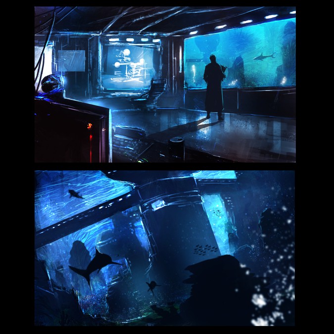 Concept art for a game set in an underwater research station ...