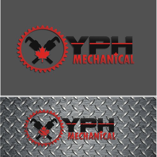 create a modern clean looking logo with pipe wrenches and maple leaf ...
