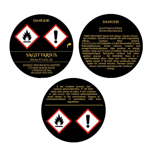 ZODIAC ROOM FRAGRANCE COLLECTION REQUIRES HAZARD / CLP WARNING LABELS ...