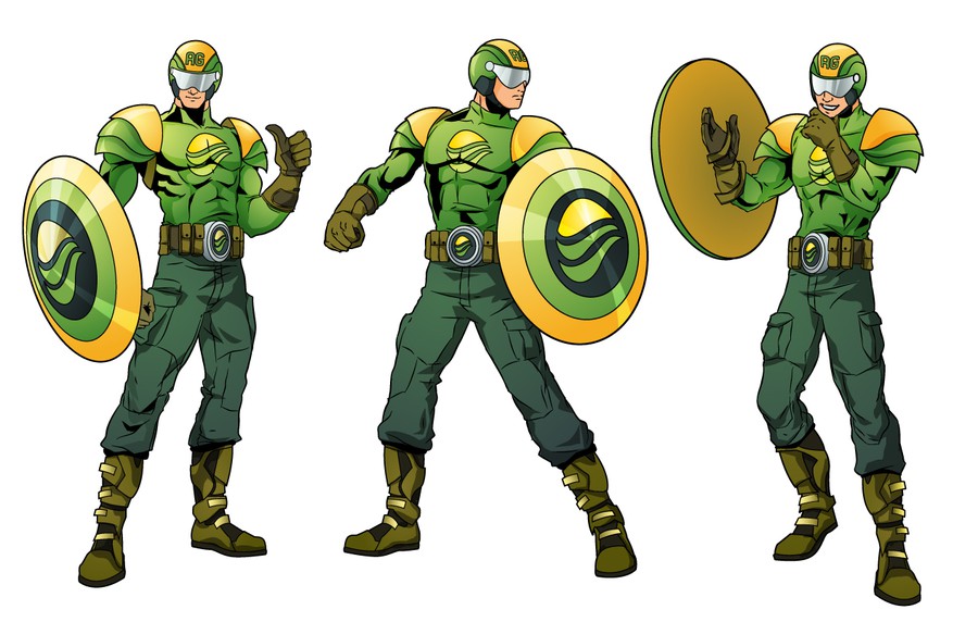 Create the superhero character AmberGreen Man to fight big business and ...