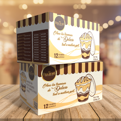 Créer un packaging de la marque de dessert tiramisu DELICIO / Create a ...