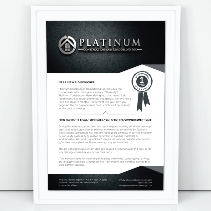 Create a modern luxurious certificate of workmanship warranty | Poster ...