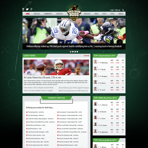 Fantasy football website | Web page design contest