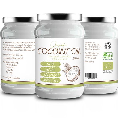 Create a modern and clean label for organic coconut oil 500ml jar ...