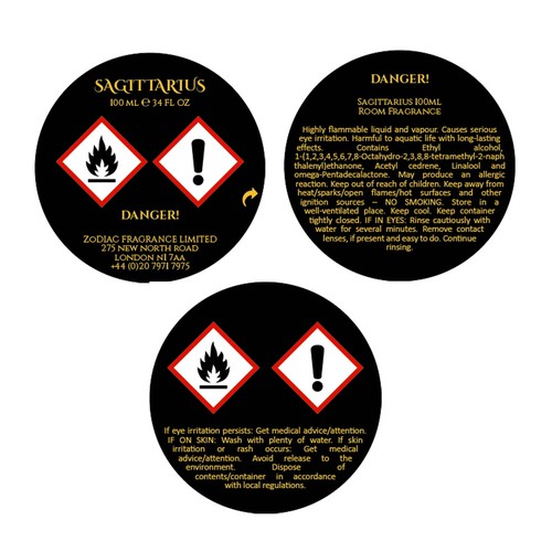 ZODIAC ROOM FRAGRANCE COLLECTION REQUIRES HAZARD / CLP WARNING LABELS ...